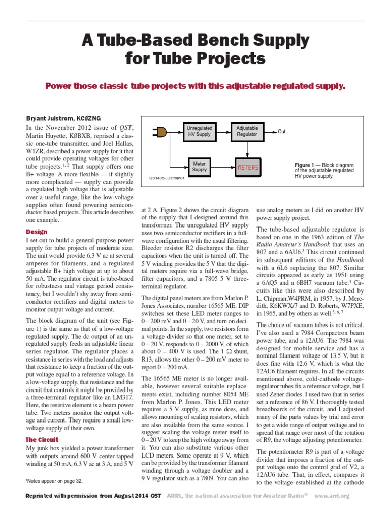 A Tube-Based Bench Supply For Tube Projects | PDF | Vacuum Tube | Rectifier