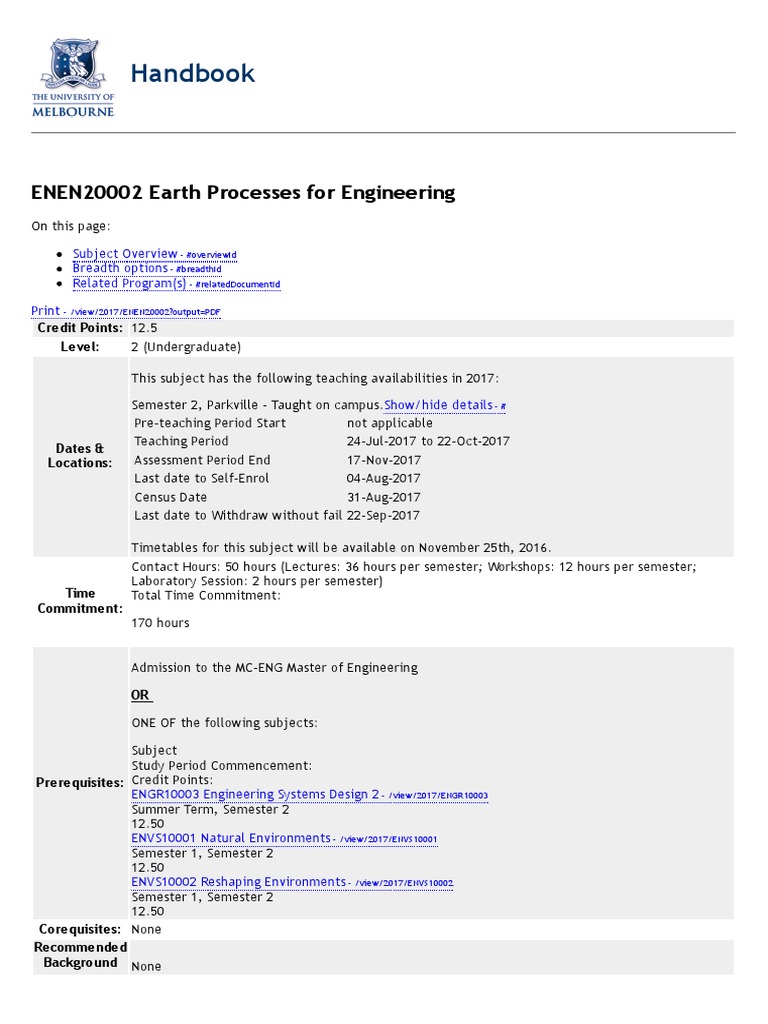 ENEN20002 Earth Processes For Engineering - 2017 | PDF | Academic Term ...