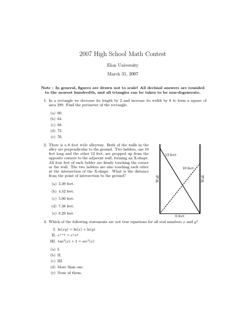 2007 High School Math Contest: Elon University March 31, 2007 | PDF ...