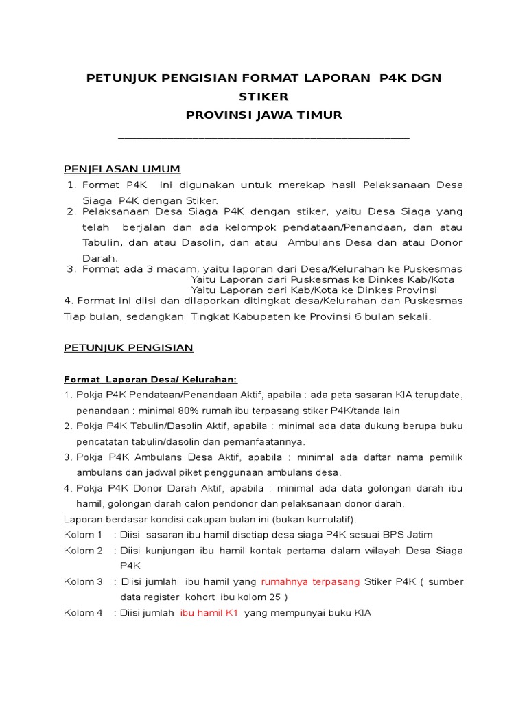 Petunjuk Pengisian Format p4k | PDF