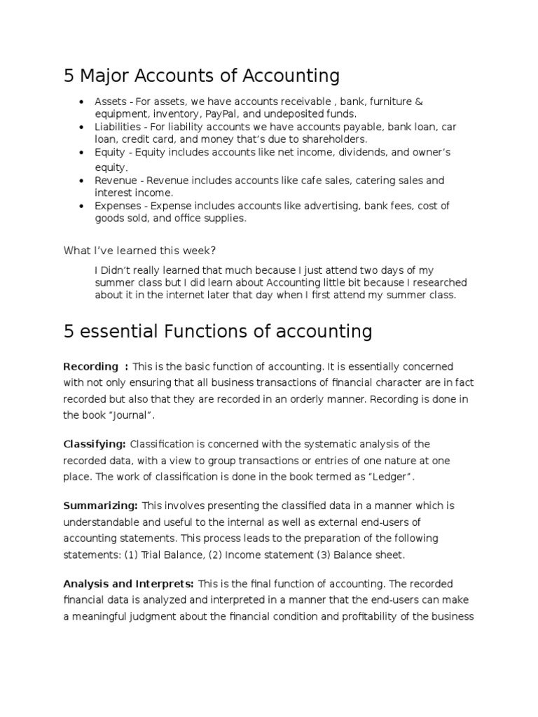 5 Major Accounts of Accounting | Balance Sheet | Money