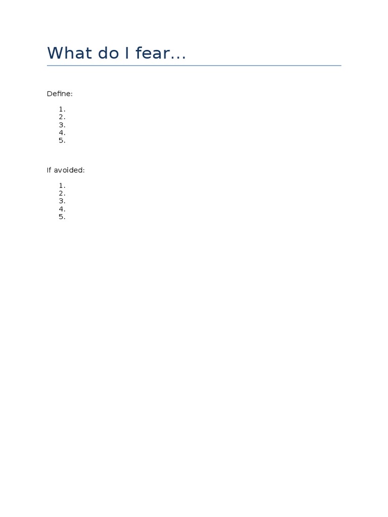 What Do I Fear : Define: 1. 2. 3. 4. 5 | PDF | Career & Growth | Self ...