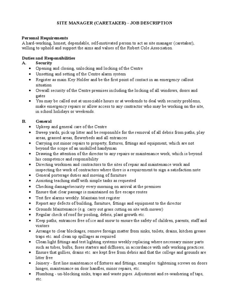 Site Manager Job Duties and Responsibilities | PDF | Lighting | Plumbing
