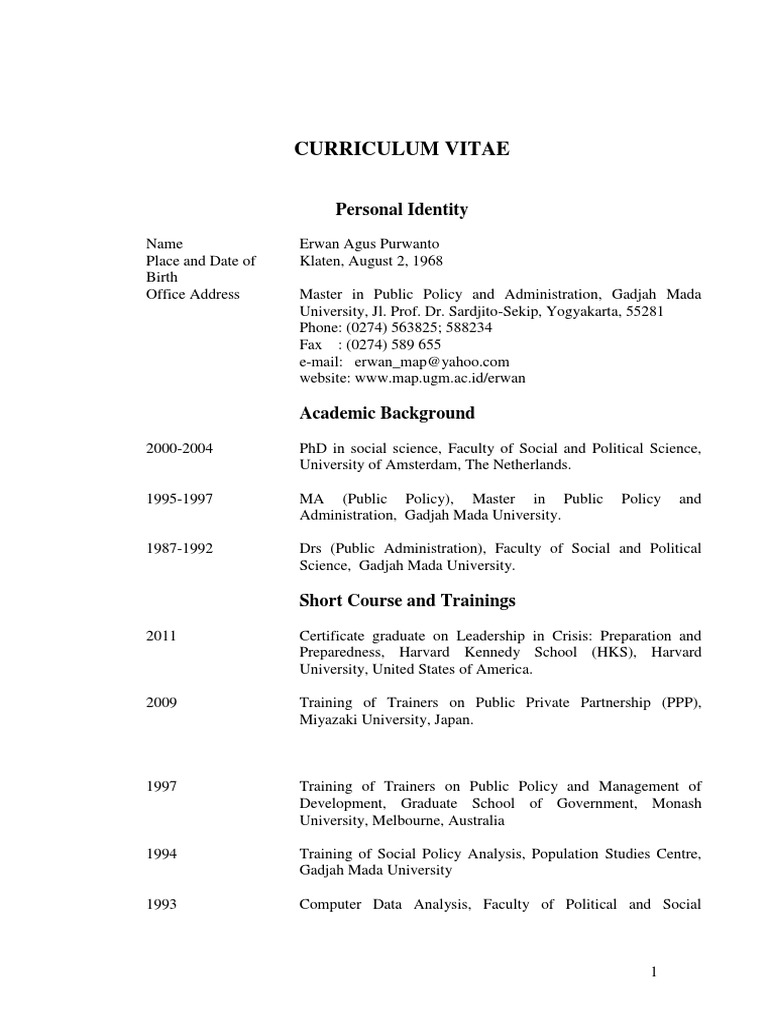 CV Erwan 2016 | PDF | Indonesia | Policy Analysis