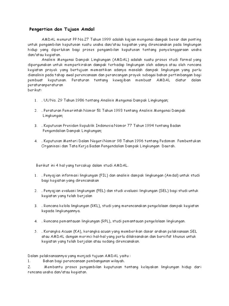 Pengertian Dan Tujuan Amdal | PDF | Sains & Matematika | Teknologi & Rekayasa