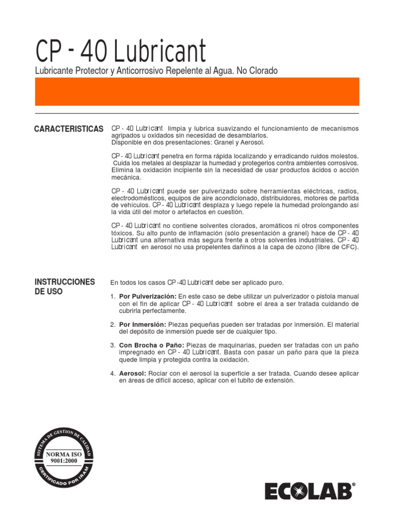 Lubricante CP-40: Protección y Limpieza | PDF | Clorofluorocarbono ...