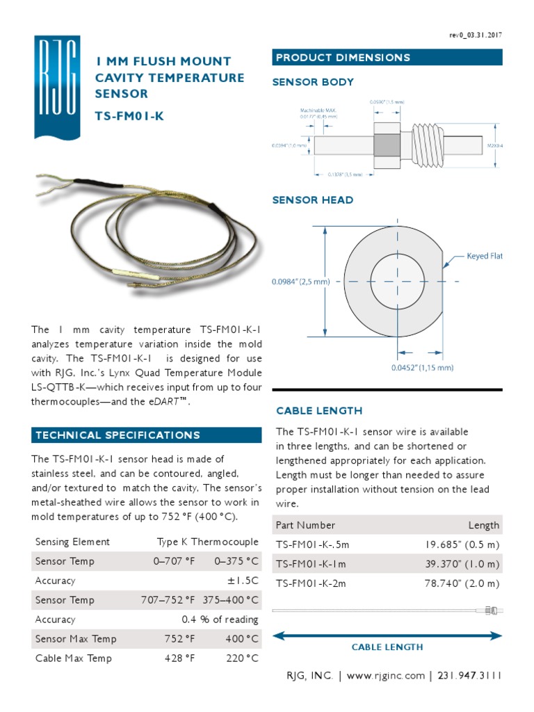 Temperature Sensor TS-FM01-K Rev1 03.31.2017 | PDF | Thermocouple | Cable