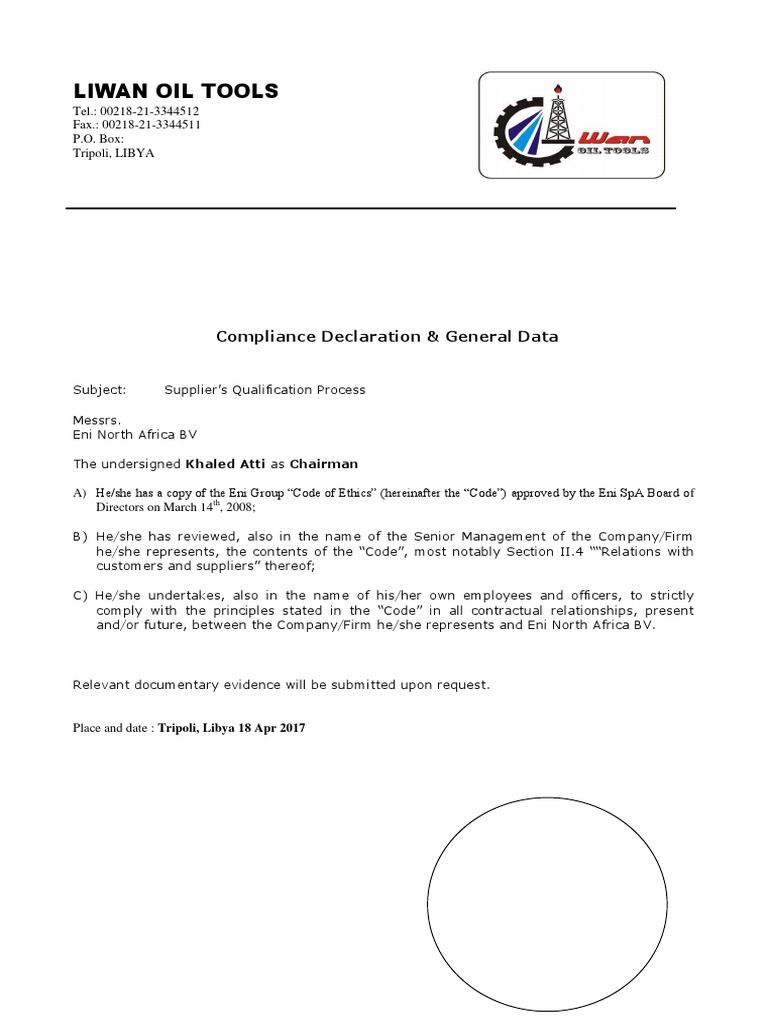 Supplier Declaration | PDF