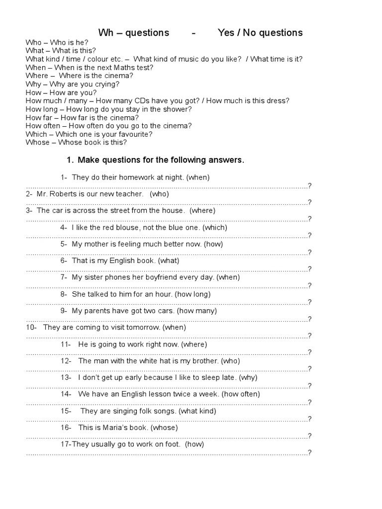Generating Questions: A Document Containing Sample Questions, Answers ...
