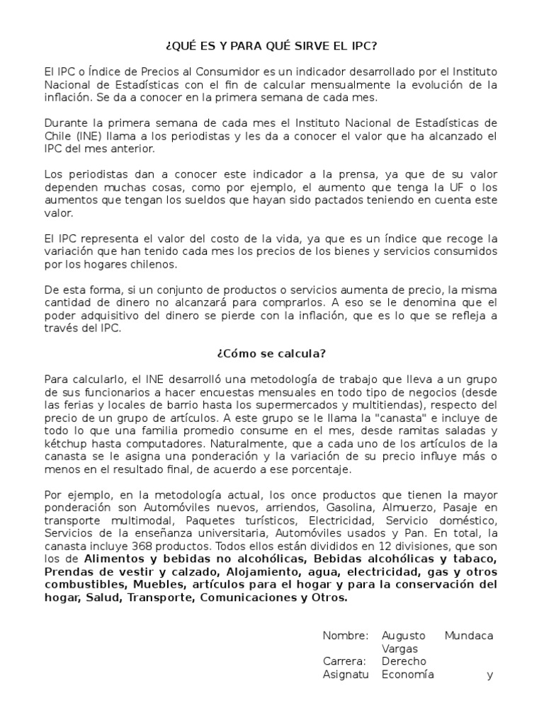 ¿Qué Es y para Qué Sirve El Ipc | PDF | Índice de precios al consumidor ...