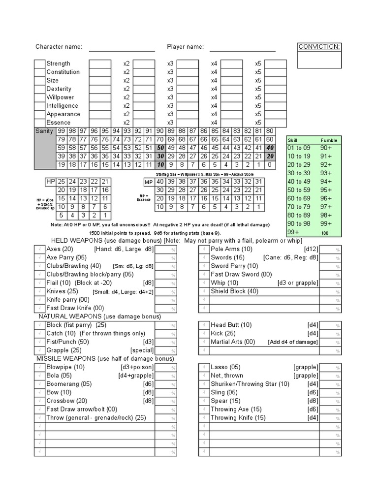 Fantasy d100 Sheet | Download Free PDF | Science | Science (General)