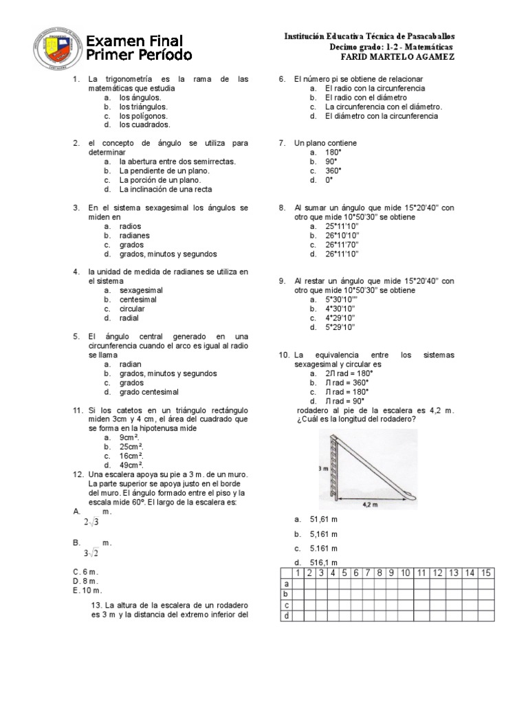 Exames de Decimo Grado | Circulo | Triángulo