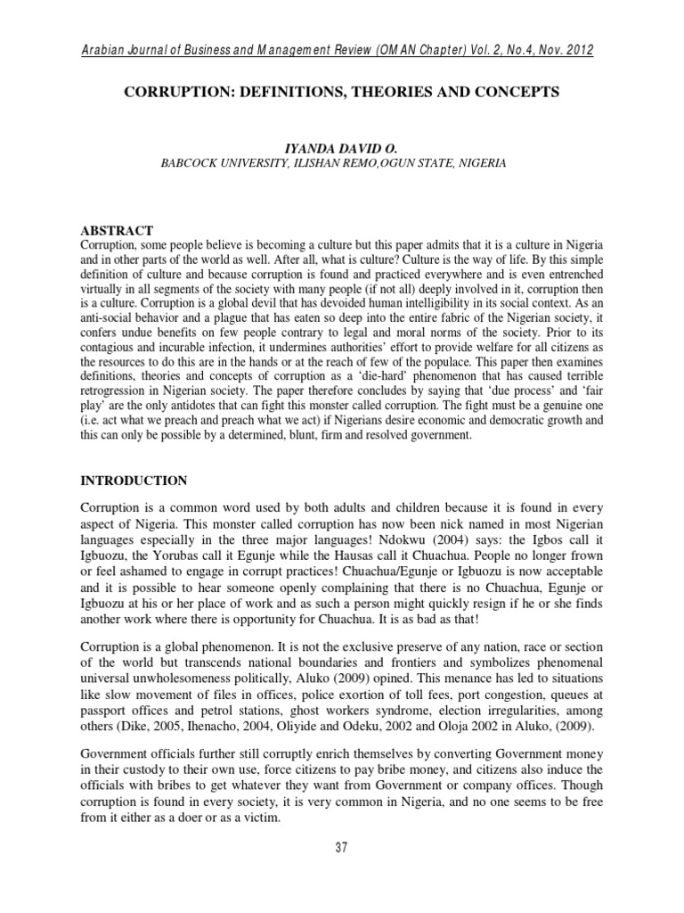 CORRUPTION: DEFINITIONS, THEORIES AND CONCEPTS | Corruption | Political ...