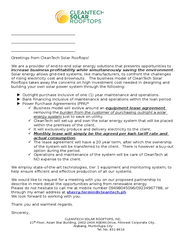 letter of intent updated.docx | Clean Technology | Solar Power