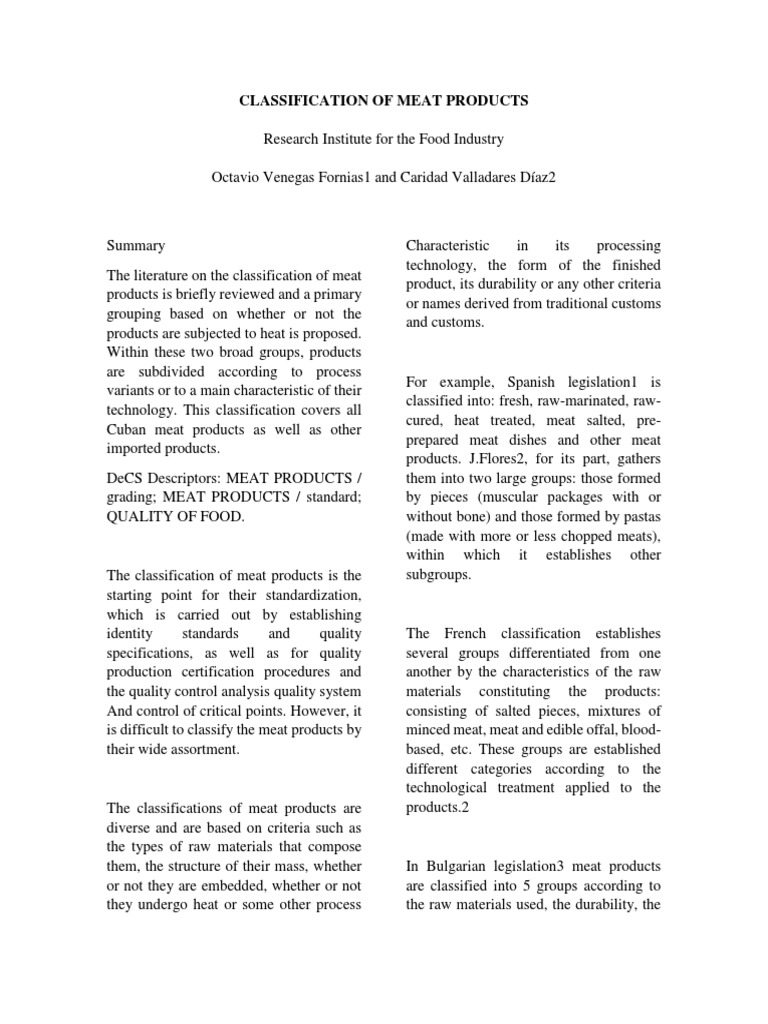 Classification of Meat Products | PDF | Curing (Food Preservation) | Meat