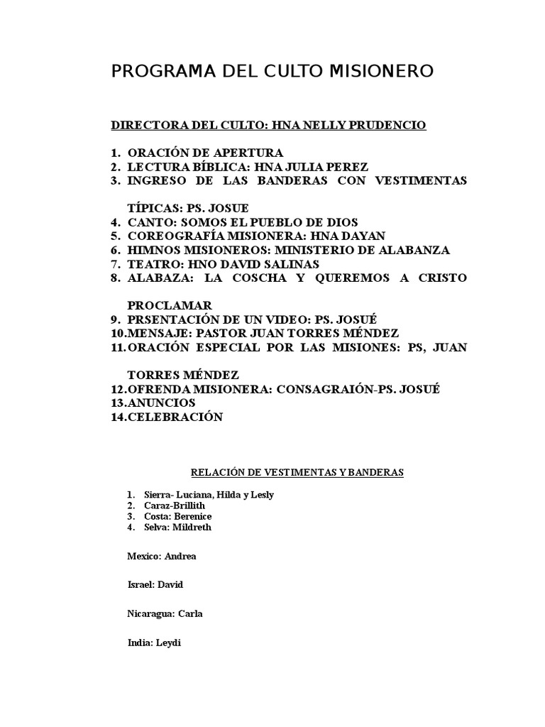 Programa Del Culto Misionero | PDF