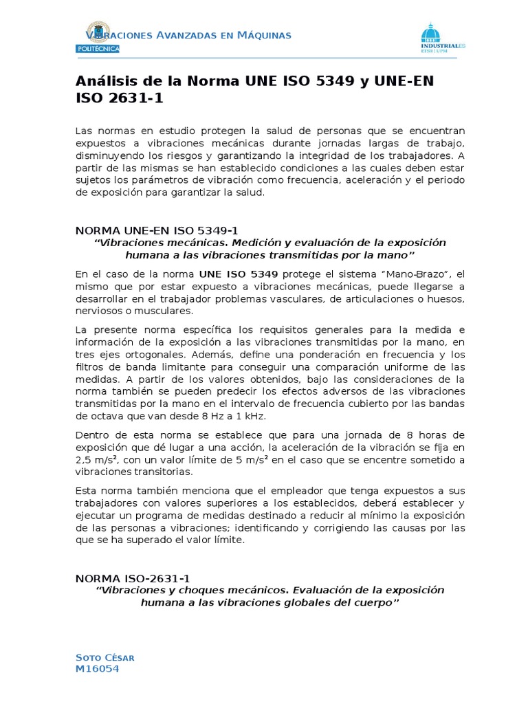 Norma UNE ISO 5349 y UNE 26 | PDF | Bienestar | Medicina