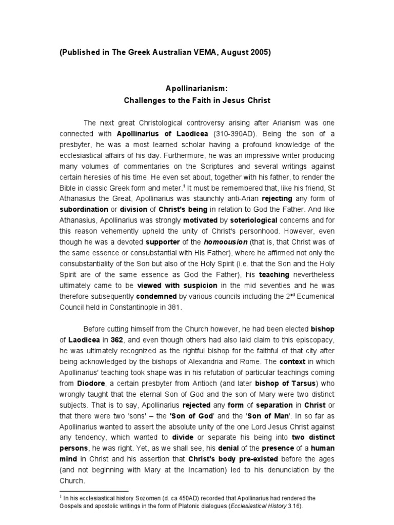 Apollinarianism | PDF | Incarnation (Christianity) | Athanasius Of ...
