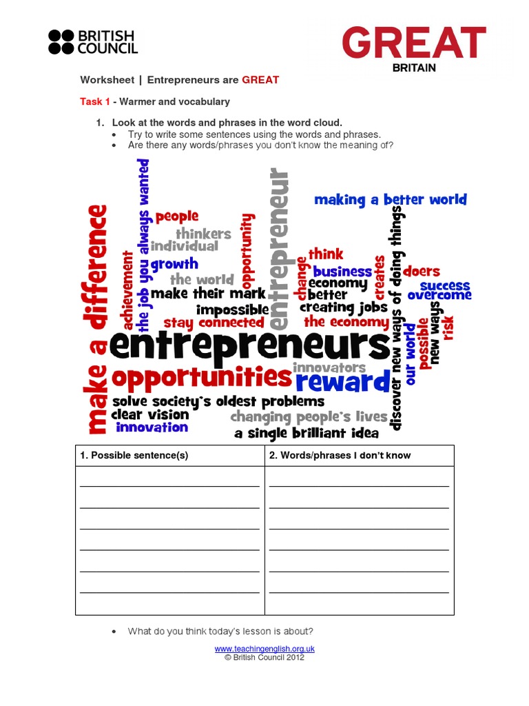 Entrepreneurs Are Great Worksheets | PDF | Ellipsis | Entrepreneurship