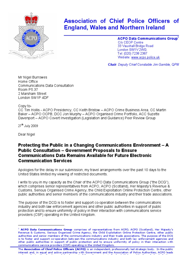 ACPO Data Communications Group Submission | PDF | Police | Prosecutor
