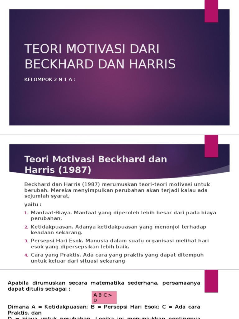 Teori Motivasi Dari Beckhard Dan Harris Kelompok 2 N 1 A | PDF