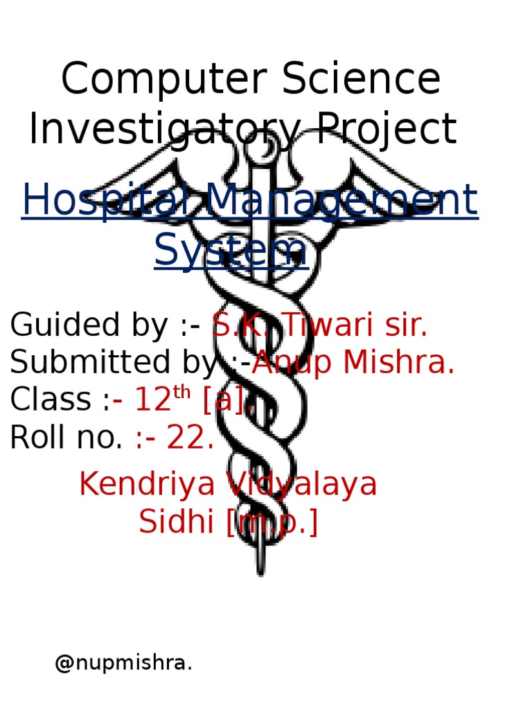 Hospital Management System: Computer Science Investigatory Project | PDF