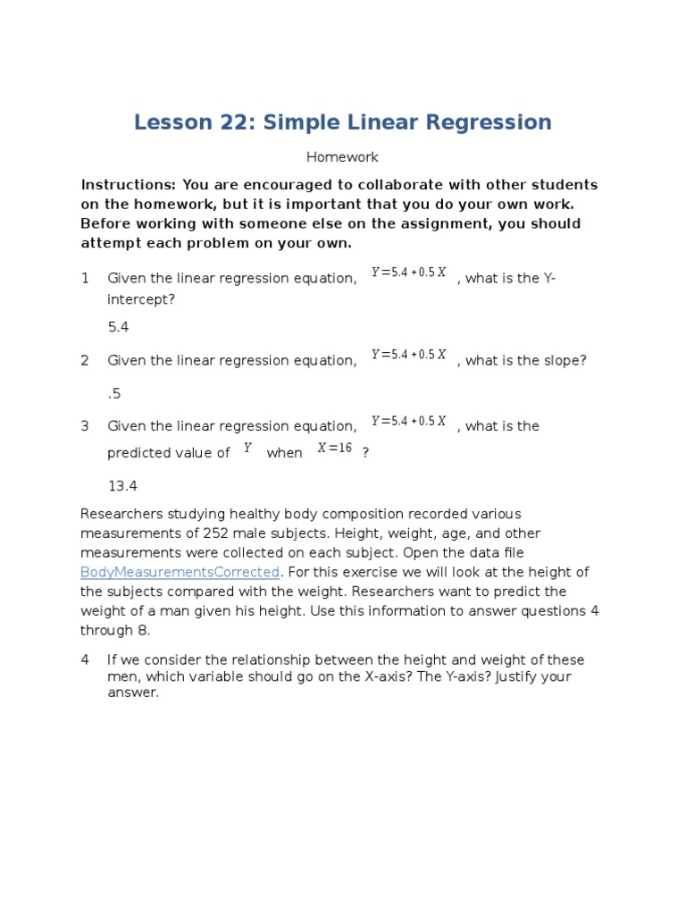 22 HW Assignment Biostat | PDF | Regression Analysis | Linear Regression