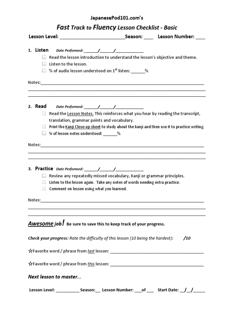 Fluency Fast Basic Checklist | PDF