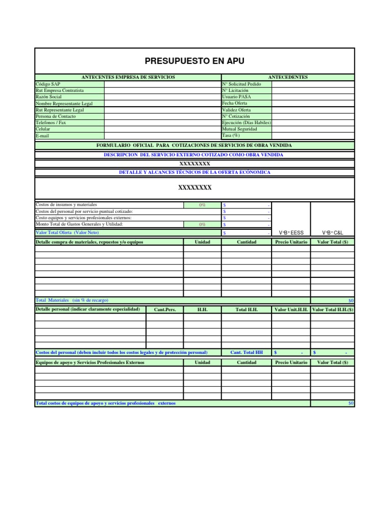 Formato Apu | Suministro (Economía) | Economía