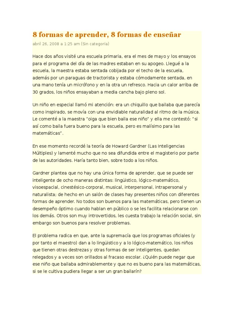 8 Formas de Aprender | PDF | Aprendizaje | Inteligencia