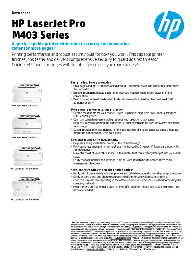 HP LaserJet Pro M403 Series Data Sheet | 64 Bit Computing | Printer ...