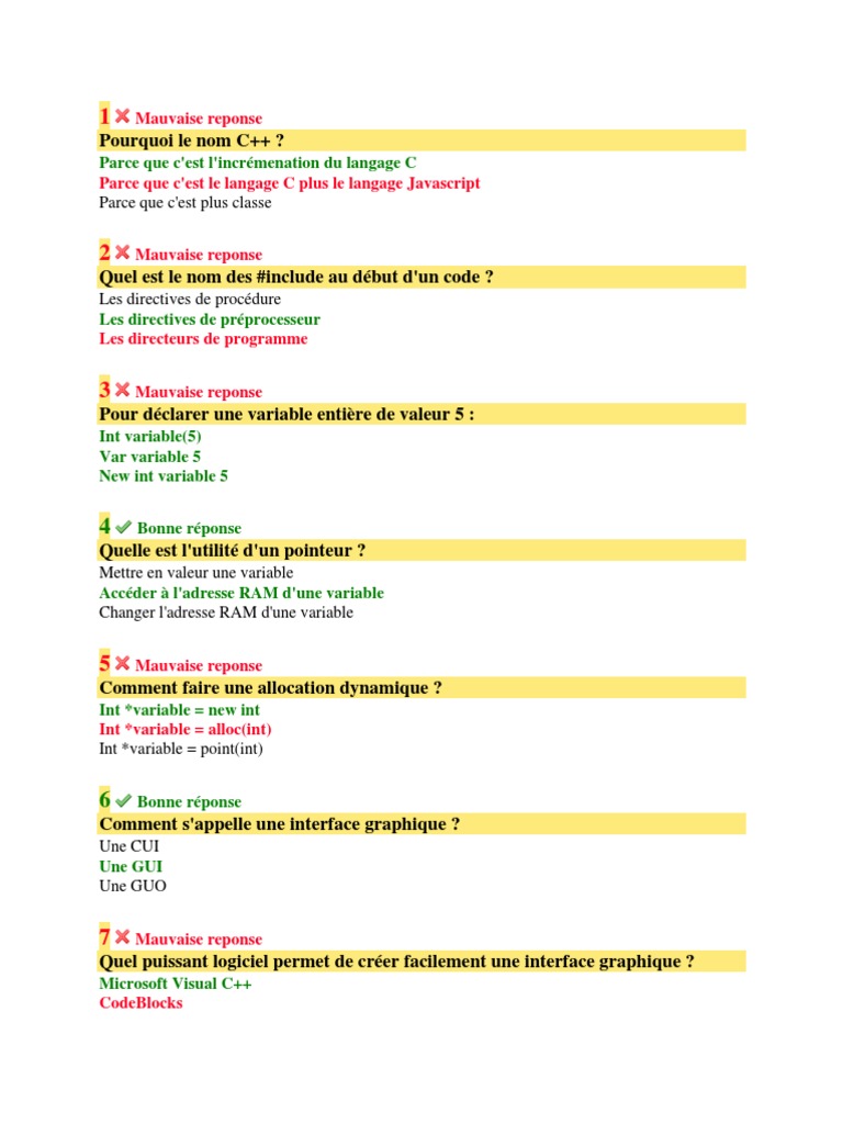 Qcm C Pdf C Langage De Programmation Variable Informatique