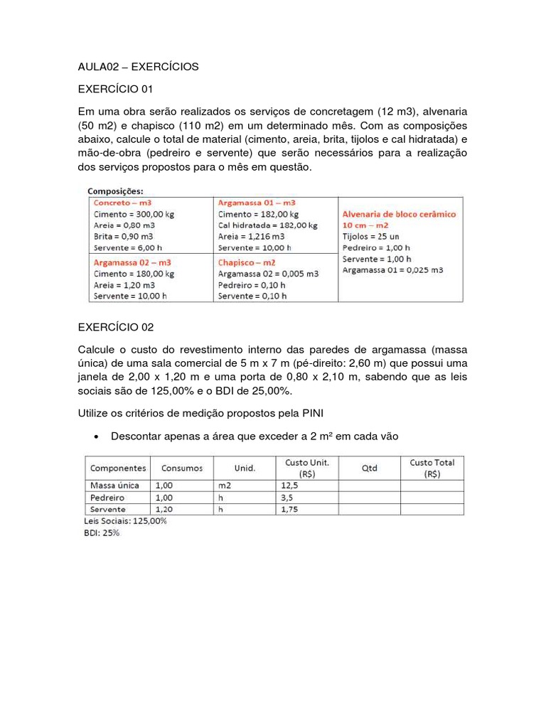 TCCI AULA02 Exercicios Rev01 | PDF