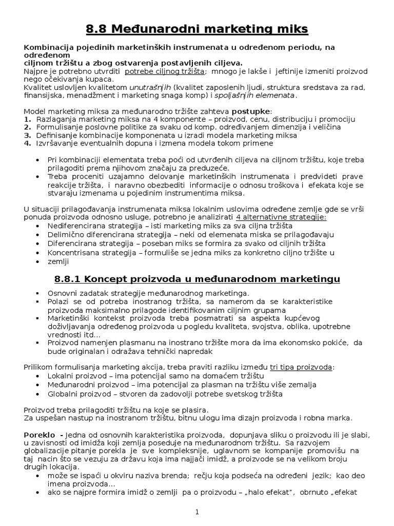 Medjunarodni Marketing Mix | PDF