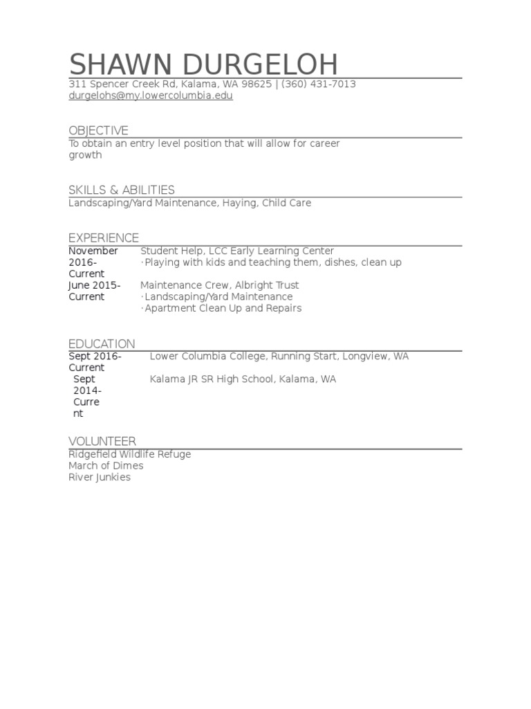 Shawn Durgeloh's Resume Overview | PDF | Career & Growth