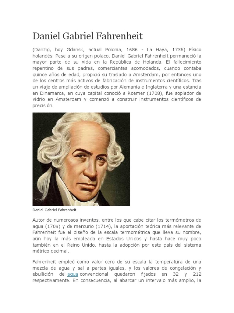 Daniel Gabriel Fahrenheit Fisica | PDF | Calor | Fahrenheit Daniel Gabriel Fahrenheit Fisica | PDF | Calor | Fahrenheit