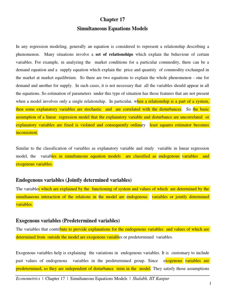 Simultaneous Equations Models | PDF | Endogeneity (Econometrics) | Regression Analysis