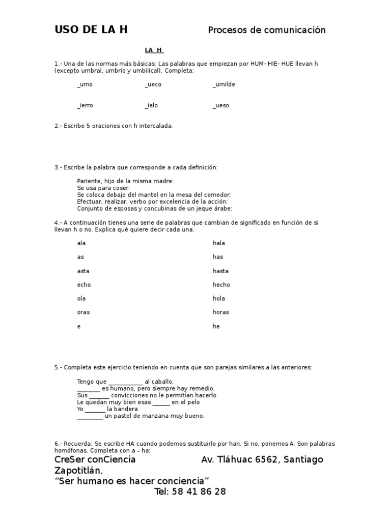 Reglas y Ejercicios del Uso de la H | PDF | Idiomas