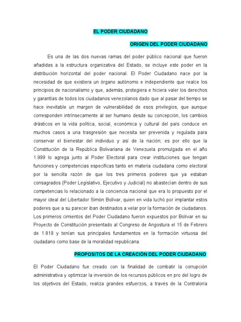 El Poder Ciudadano Exposicion | PDF | Venezuela | República