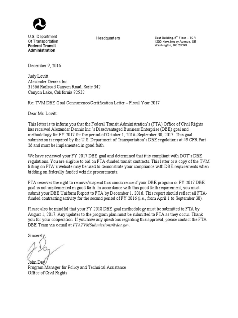 FY 2017 DBE Goal Certification | PDF