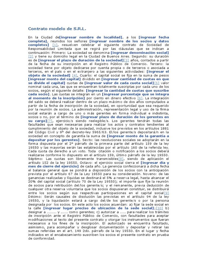Contrato SRL | PDF | Compañía de responsabilidad limitada | Liquidación