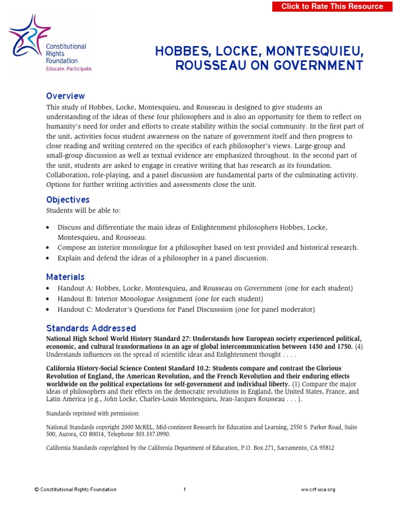Hobbes Locke Montesquieu Rousseau | PDF | Social Contract | Natural And ...