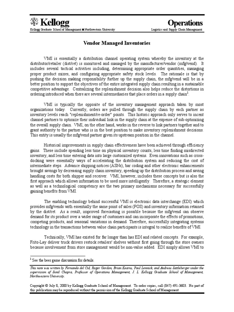 Vendor Managed Inventory (Vmi) | PDF | Inventory | Supply Chain Management