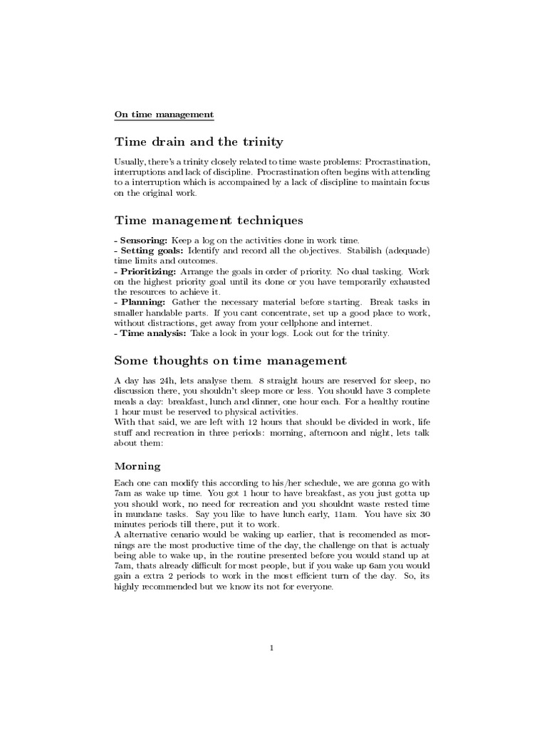 Time Drain and The Trinity: Morning | PDF | Time Management ...