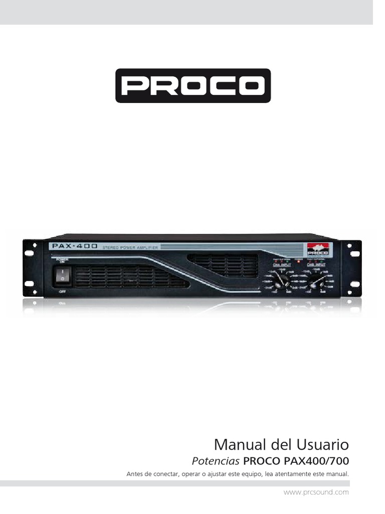 Manual de Usuario PROCO PAX400/700 | PDF | Energia electrica | Electricidad