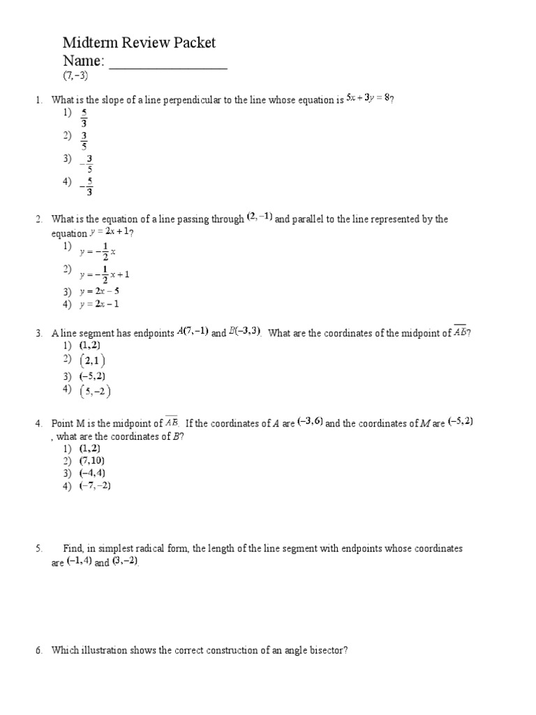 Geometry Midterm Review Packet 2016 | PDF | Triangle | Perpendicular