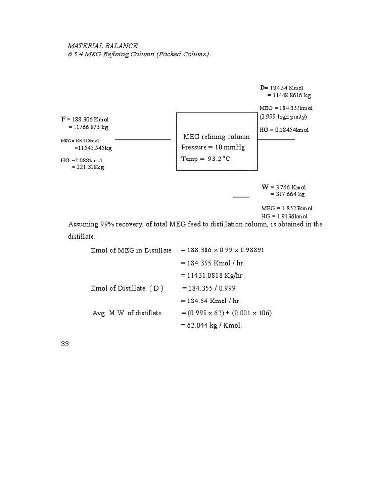 Material Balance 6.3.4 MEG Refining Column (Packed Column) | PDF ...
