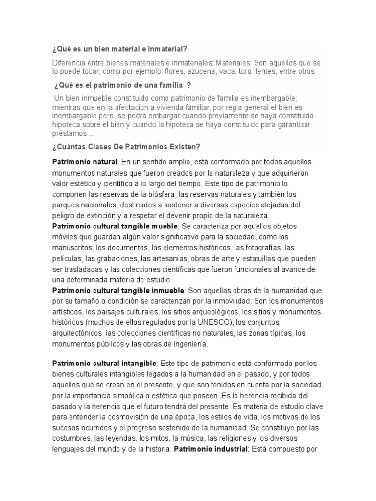 Bienes materiales e inmateriales: Definición | PDF | Bienes (Ley ...