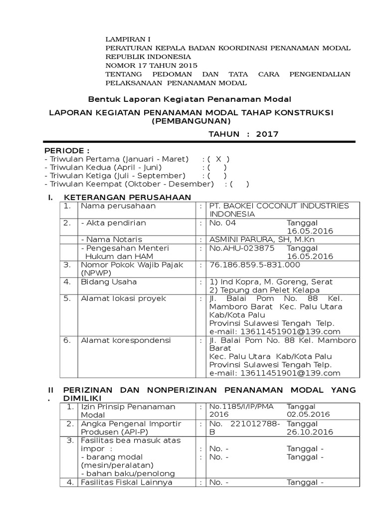 Formulir I LKPM Tahap Konstruksi (Pembangunan) | PDF