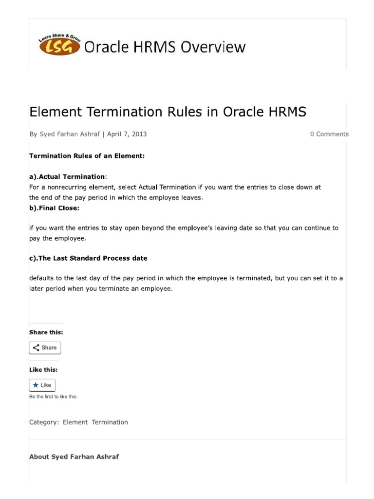 Element Termination Rules in Oracle HRMS | PDF